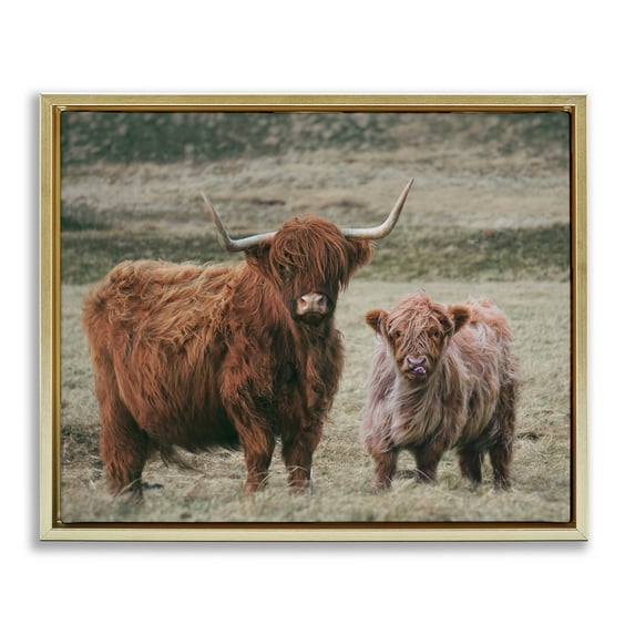 Mom & Baby Cow Gold Framed Floater Canvas Wall Art, design by Lettered ...