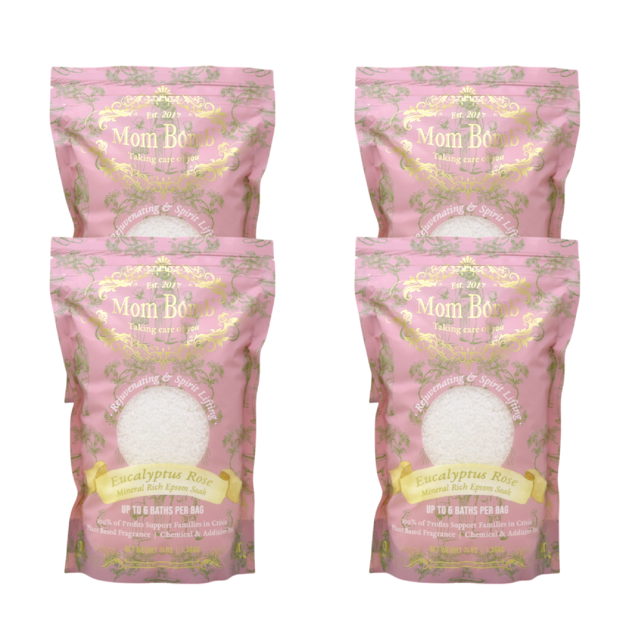 Mom Bomb Eucalyptus Rose Bath Soaks 3 lbs of Pure Tranquility (4 Pack ...