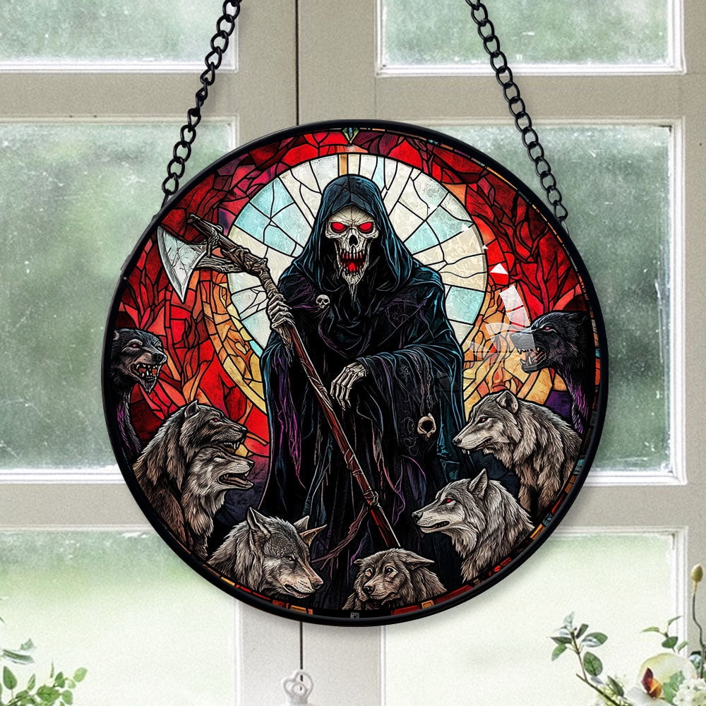 Mom Christmas Gift - Grim Reaper Round Christmas Stained Glass Hanging ...