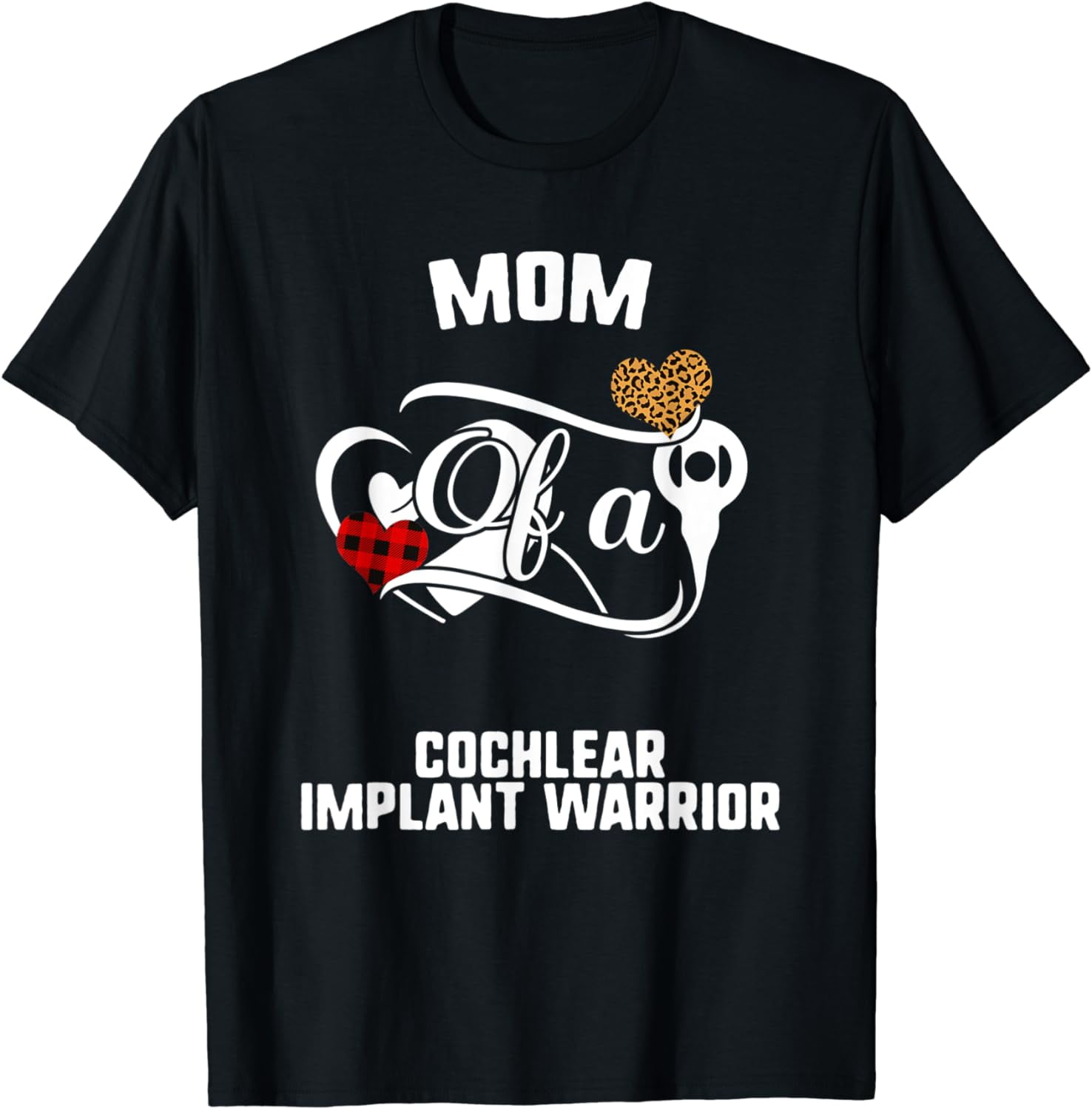 Mom Cochlear Implant Awareness Leopard Buffalo Plaid Family T-Shirt ...
