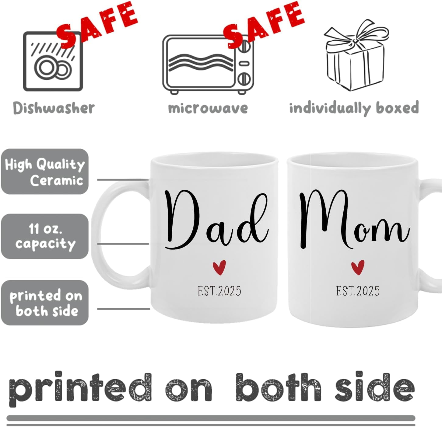 Mom Dad Est 2025 Mugs, Pregnancy Announcement Gifts for Expecting ...