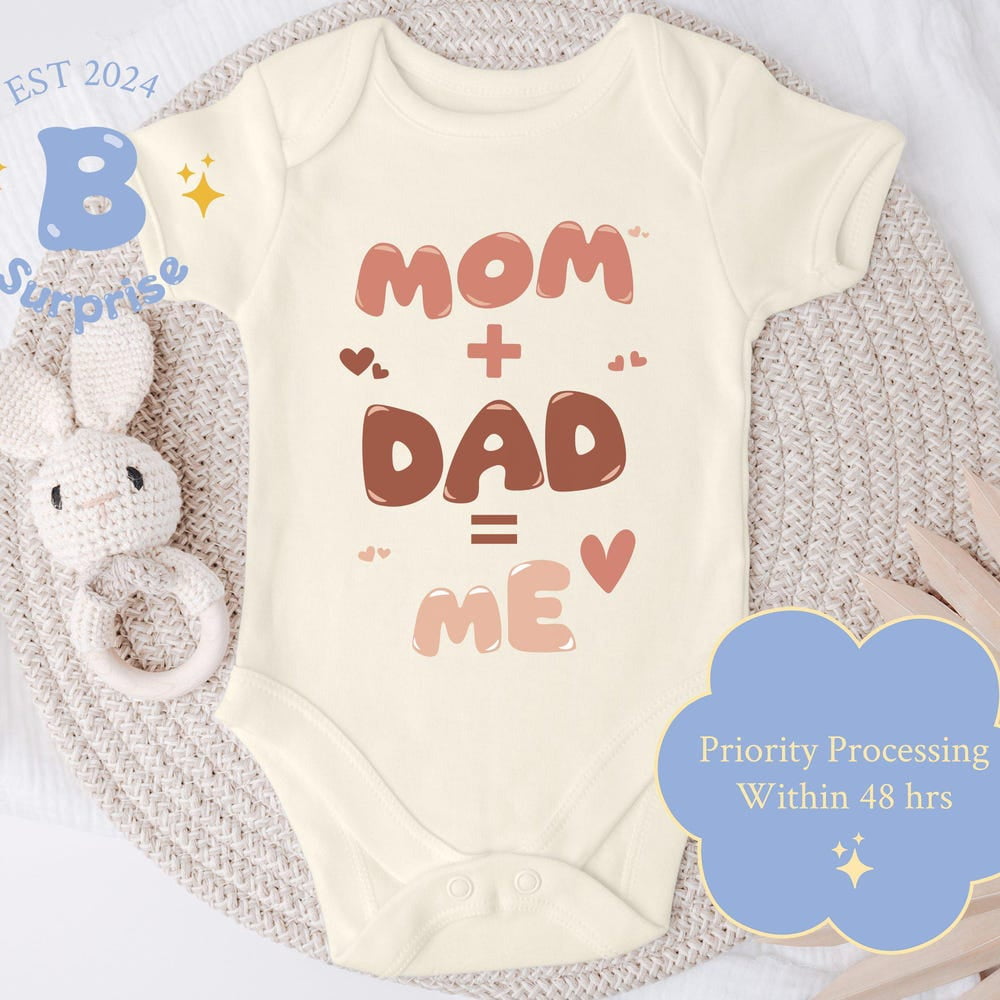 Mom + Dad = Me Onesie, Cute Baby Announcement Bodysuit, Baby Outfit ...