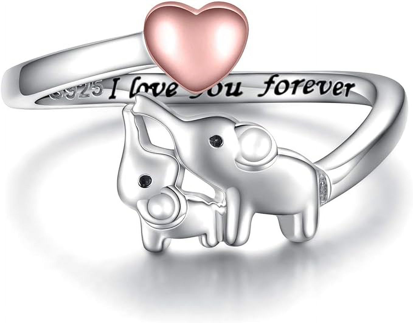Mom Daughter Elephant Ring 925 Sterling Silver Adjustable Love Heart ...