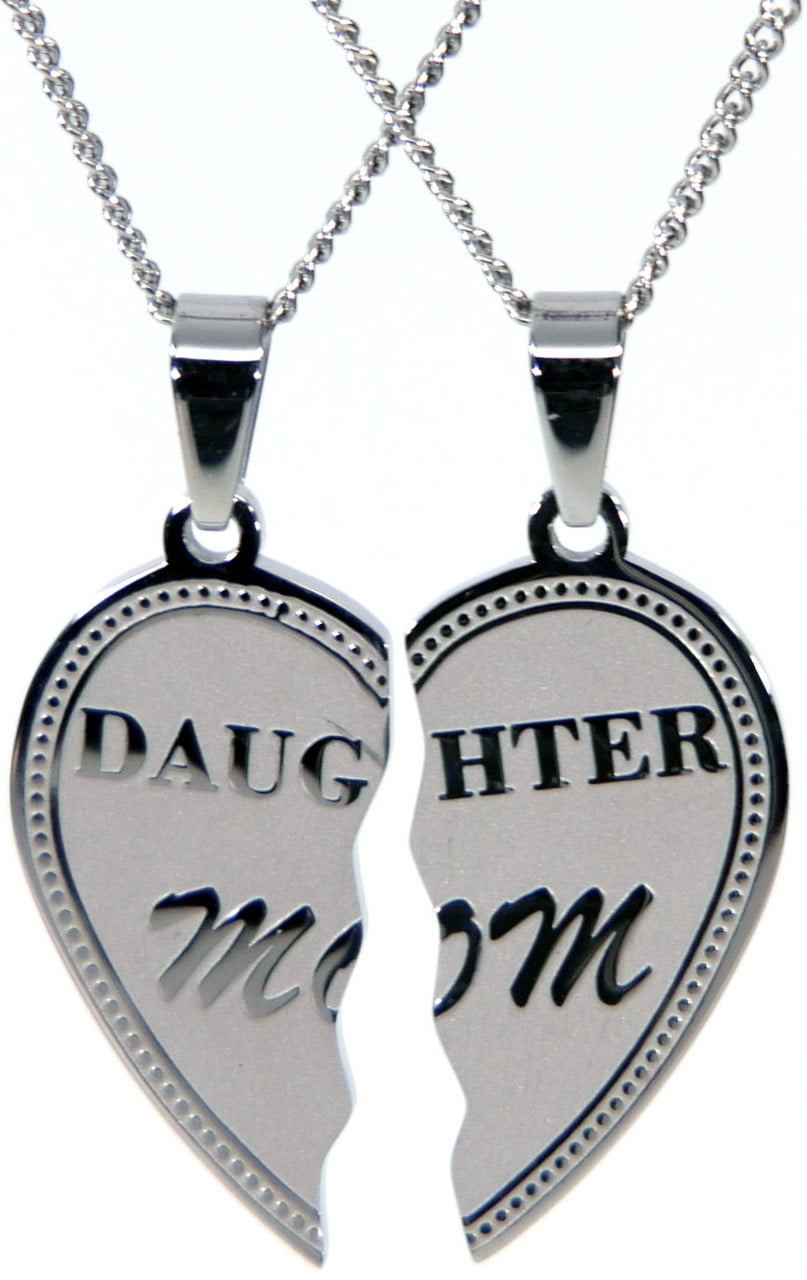Mom Daughter Split Heart Pendant Necklace Set in Stainless Steel ...