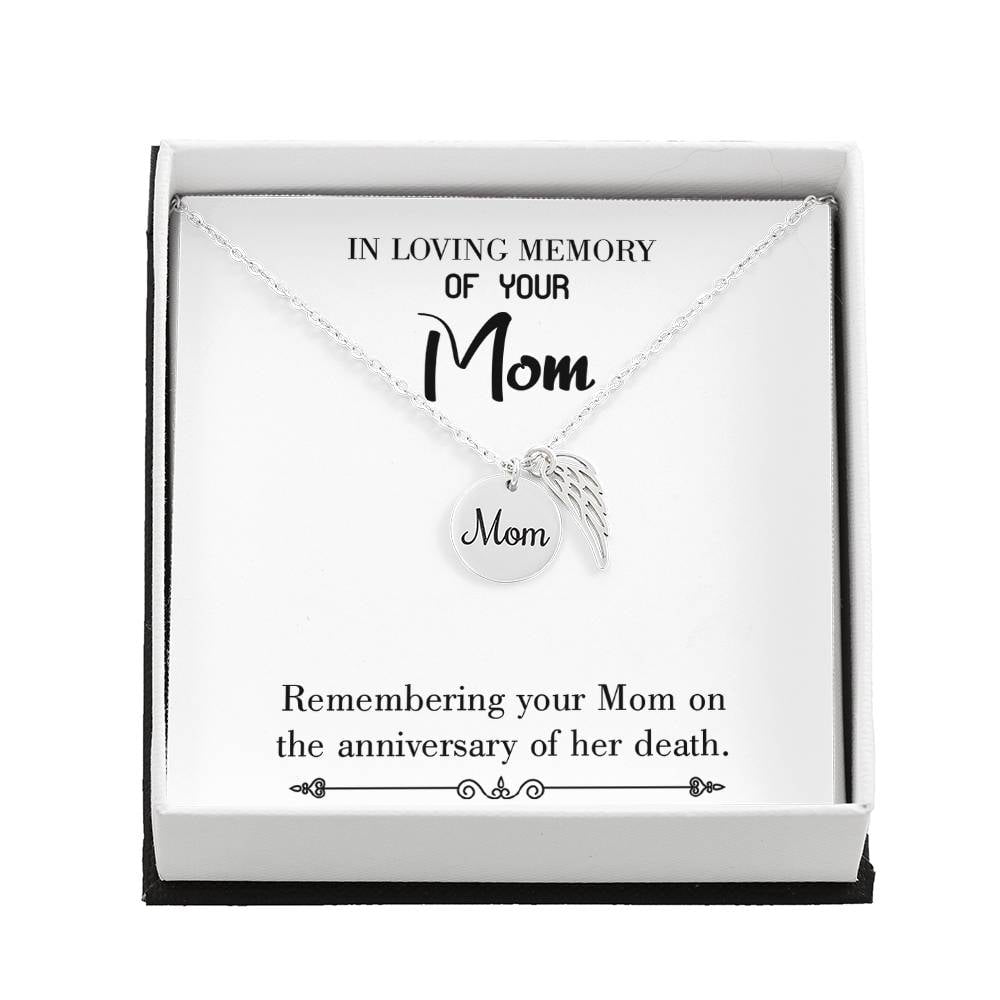 Mom Death Anniversary White Mom Remembrance Necklace Angel Wing Charm ...