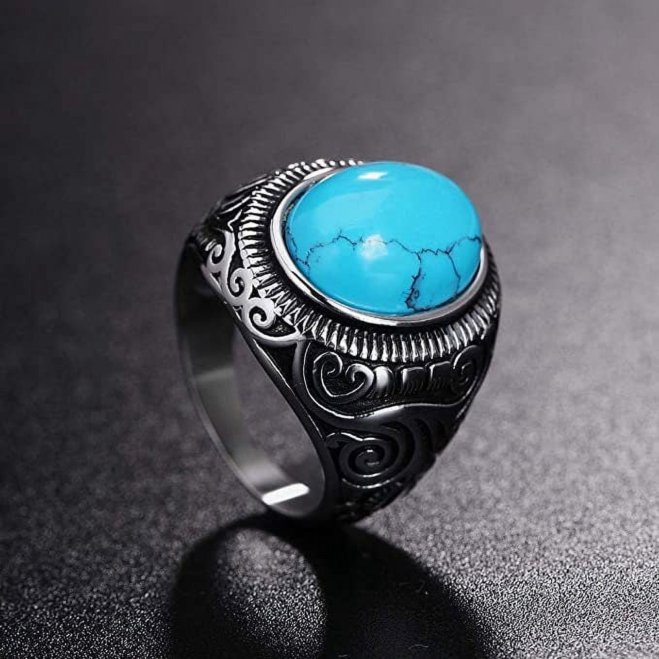 Mom Gift Certified Oval Turquoise Gemstone Men's Ring December ...