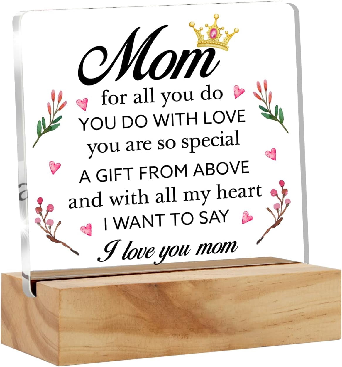 Mom Gift Mom Quote Desk Decor Floral I Love You Mom Acrylic Desk Plaque ...