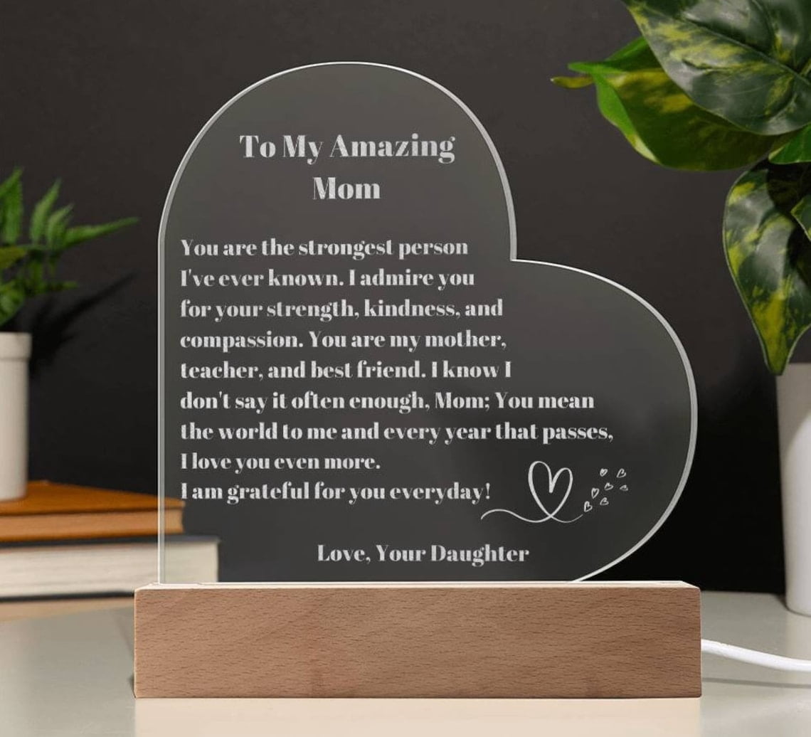 Mom Gift, Mother Daughter Gifts, Mom Heart Acrylic Plaque Gift, Present ...