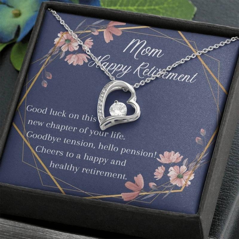 Mom Happy Retirement, Heart Pendant Necklace with Cubic Zirconia ...