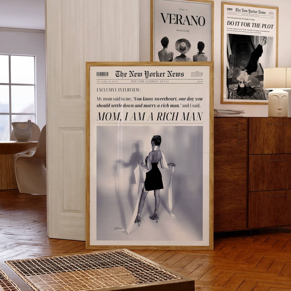 Mom I Am A Rich Man Newspaper Headline Poster, Quote Poster, Retro Bar ...