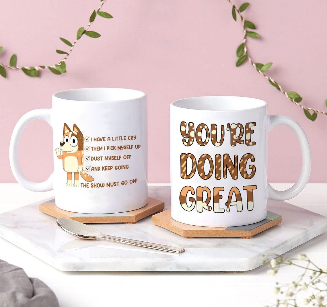 Mom Life Bluey Mom Mug, Parenting Is Trifficult Chilli Heeler Happy ...