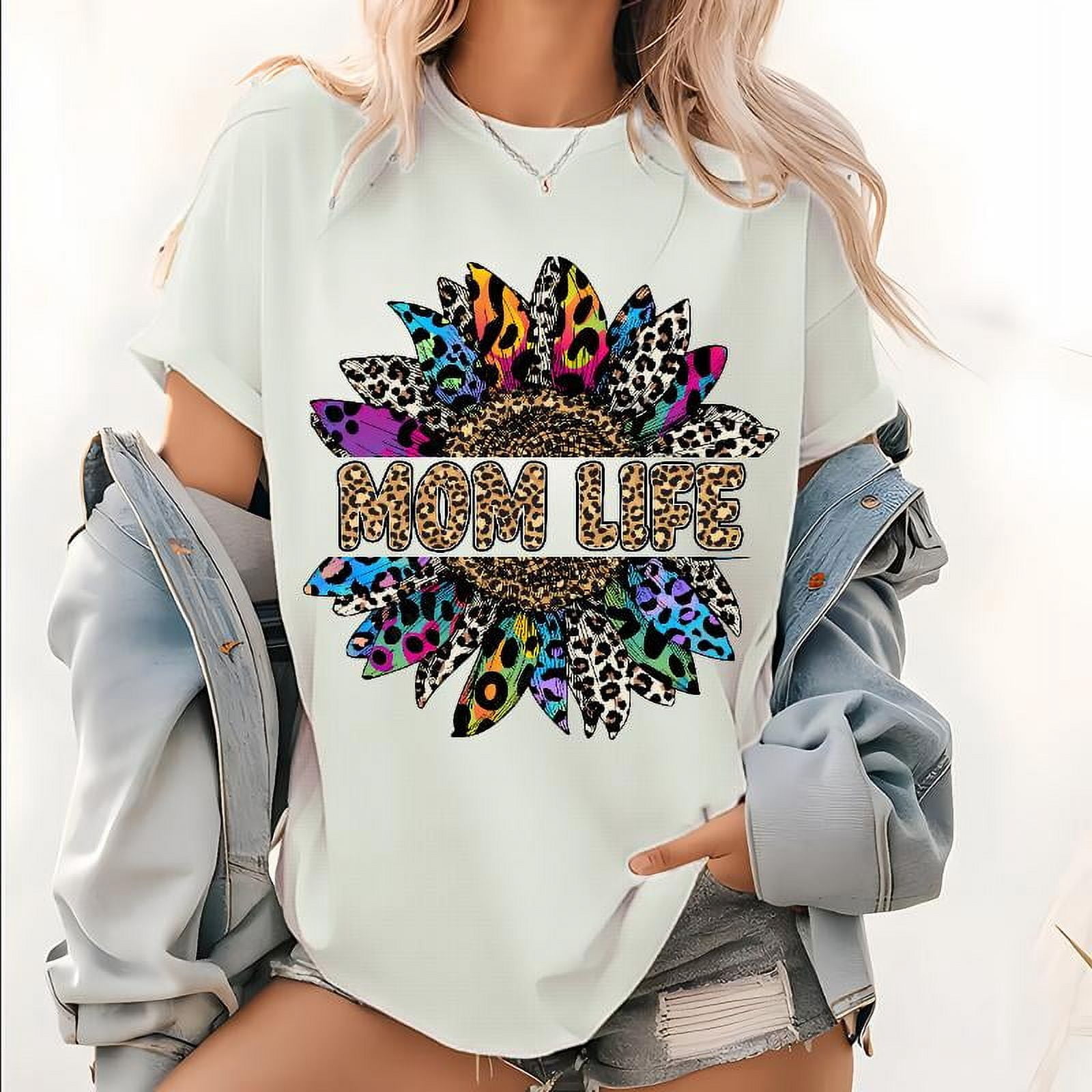 Mom Life Sunflower Pattern Tops for Womens Sunflower Graphic Tees Mom ...