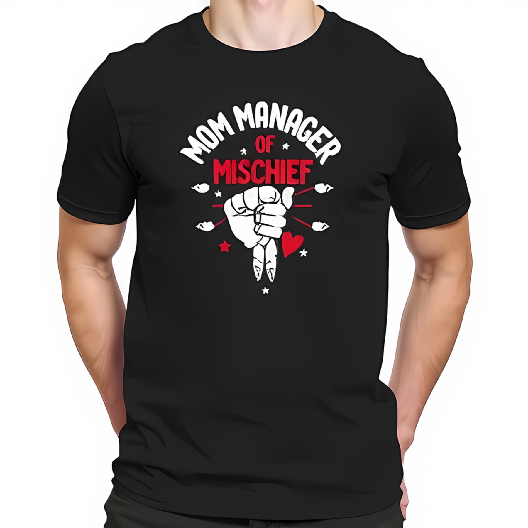 Mom Manager of Mischief Cotton Short Sleeve T-Shirt - Fun Cartoon Fist ...