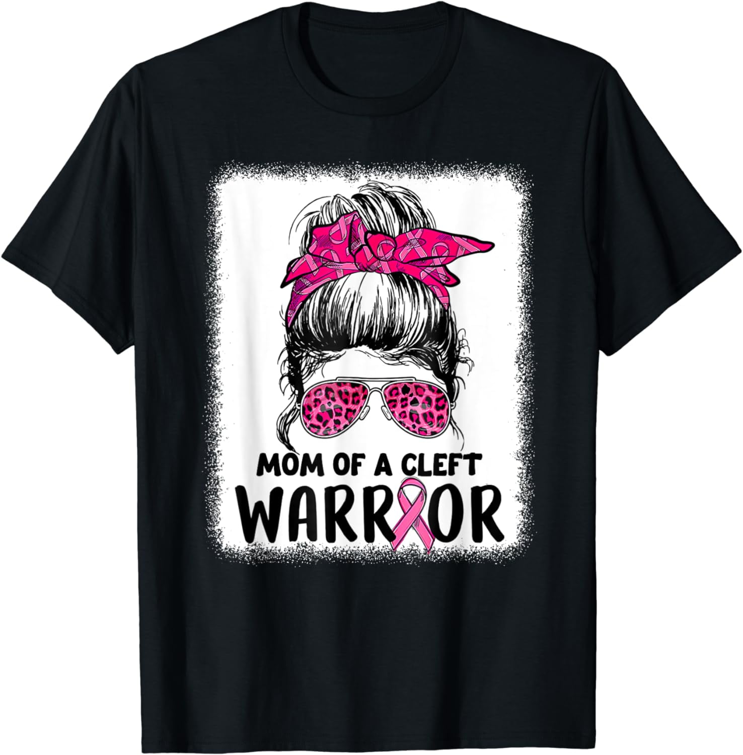 Mom Of Cleft Warrior Messy Bun Cleft Lip & Palate Awareness T-Shirt ...