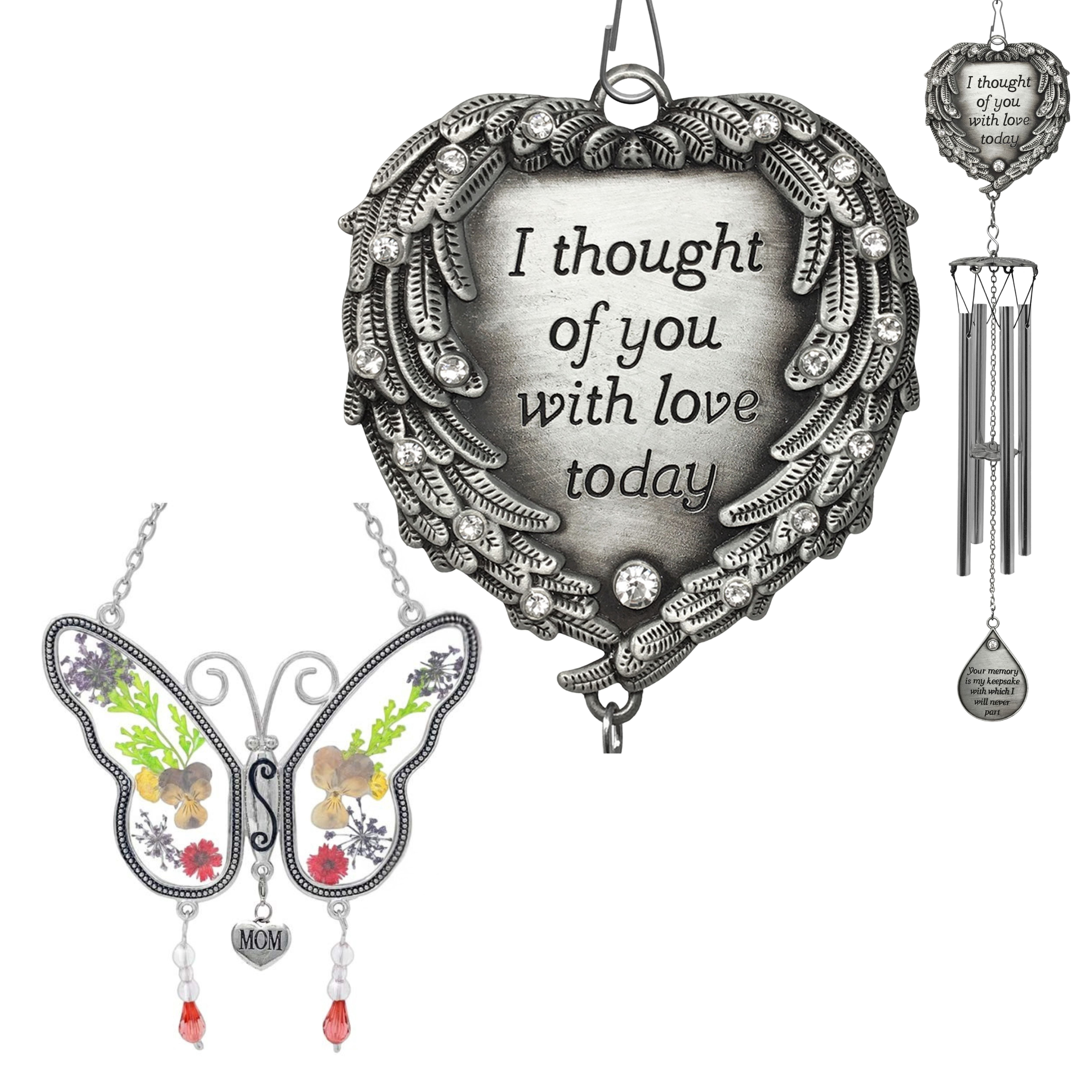 Mom Remembrance Wind Chimes and Sun Catcher Set - Butterfly Dried and ...
