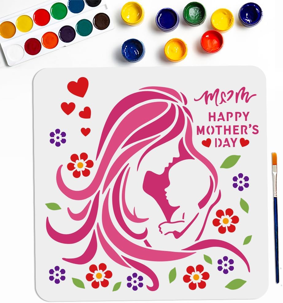 Mom Stencils 11.8×11.8inch Large Happy Mother's Day Stencil with Paint ...