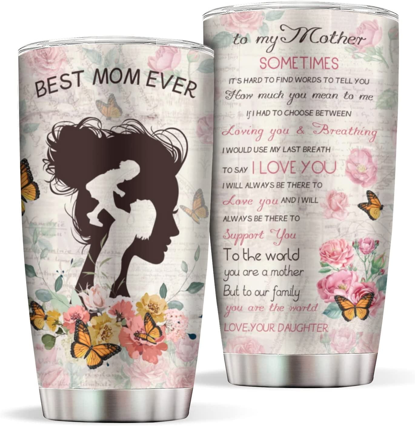 Mom Tumbler From Daughter, 20oz Stainless Steel Vacuum Best Mom Ever ...