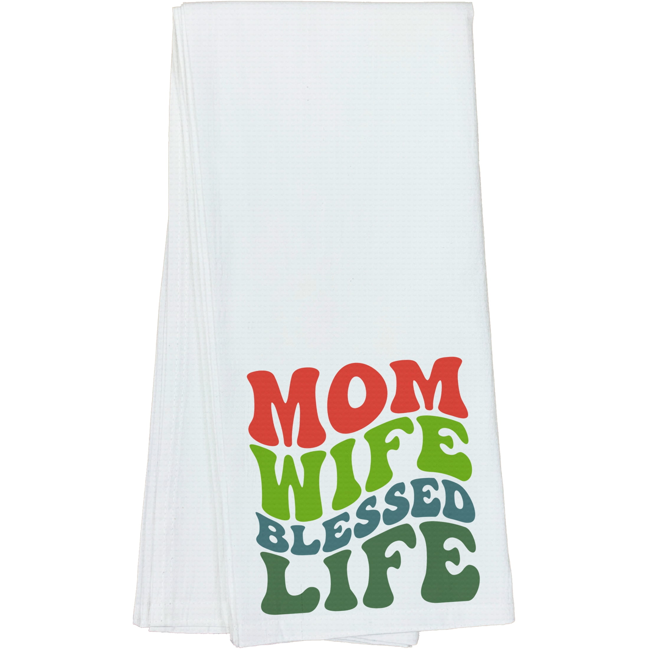 Mom, Wife, Blessed, Groovy Retro Wavy Text Merch Gift, Dish Towel, 16 x ...