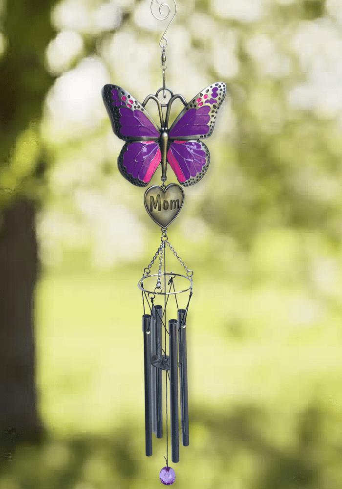 Mom Butterfly Windchime - Purple Butterfly Wind Chime with Engraved Mom ...