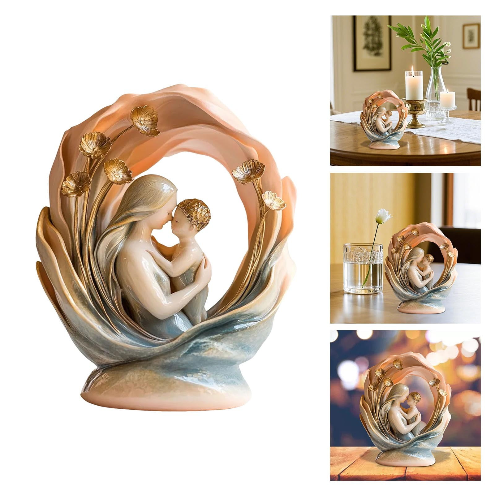 Mom and Child Statue Cast Iron Mother Figurine from Son Daughter Home ...