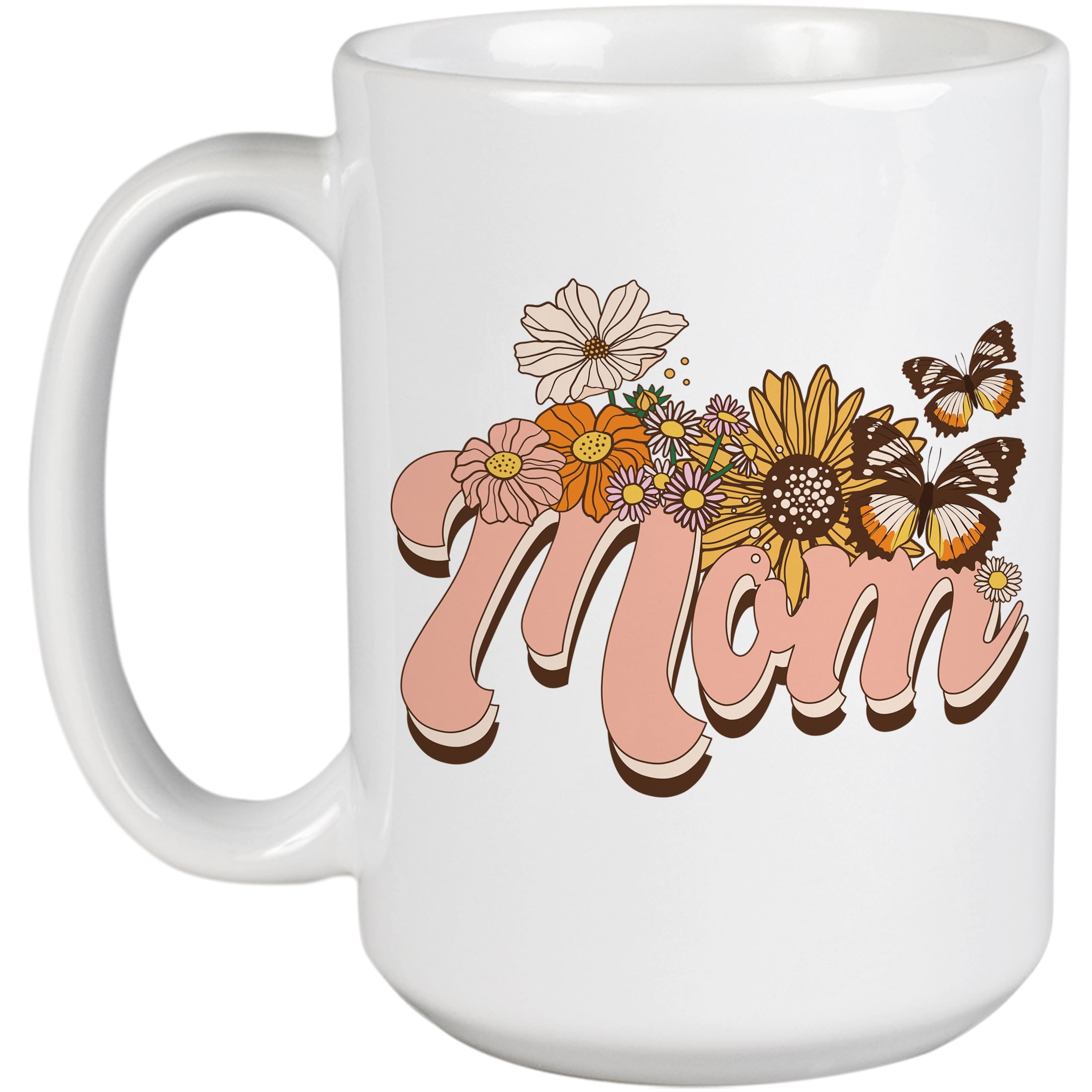 Mom with Retro Mother's Day Flowers and Butterflies Art Merch Gift ...