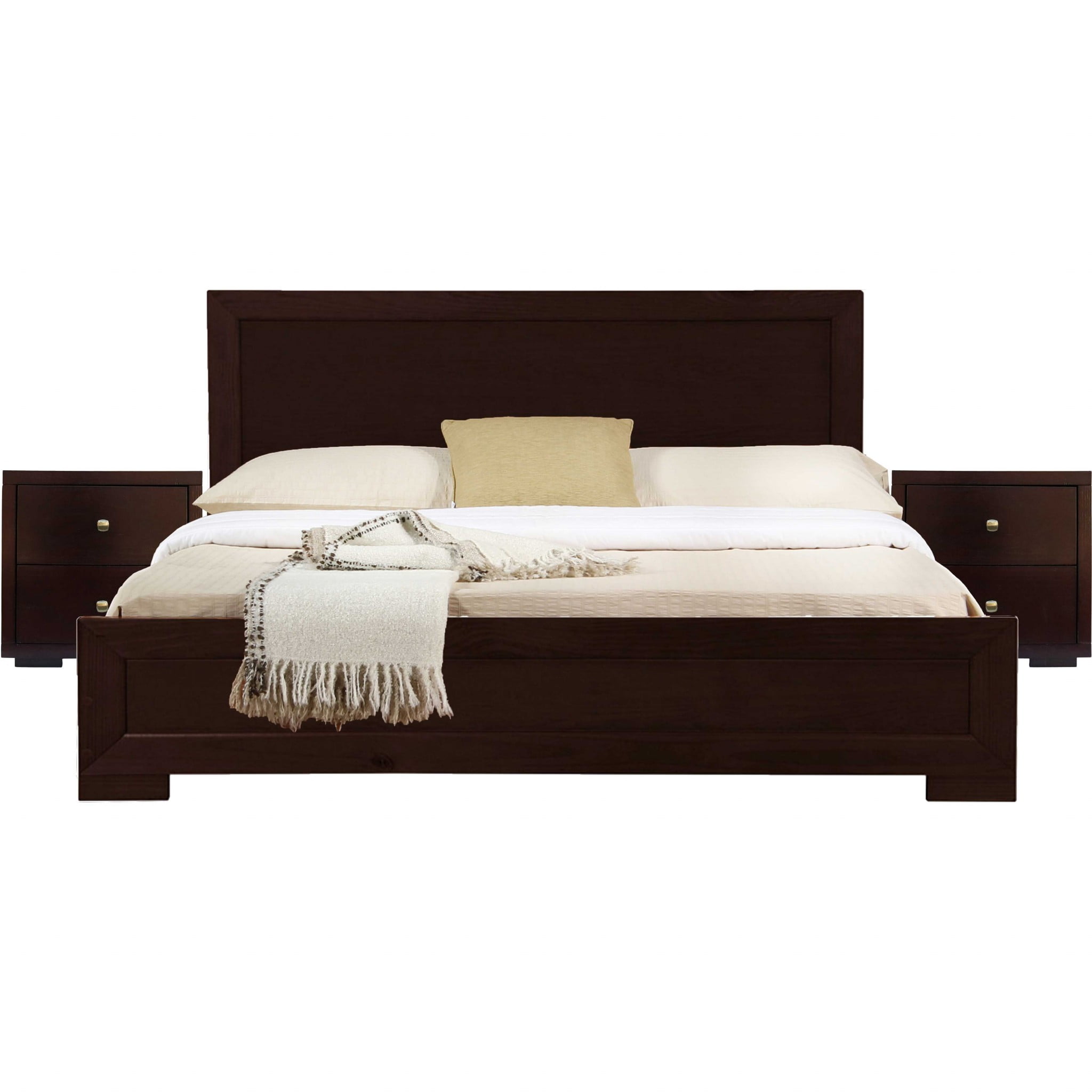 Moma Espresso Wood Platform Queen Bed With Two Nightstands - Walmart.com