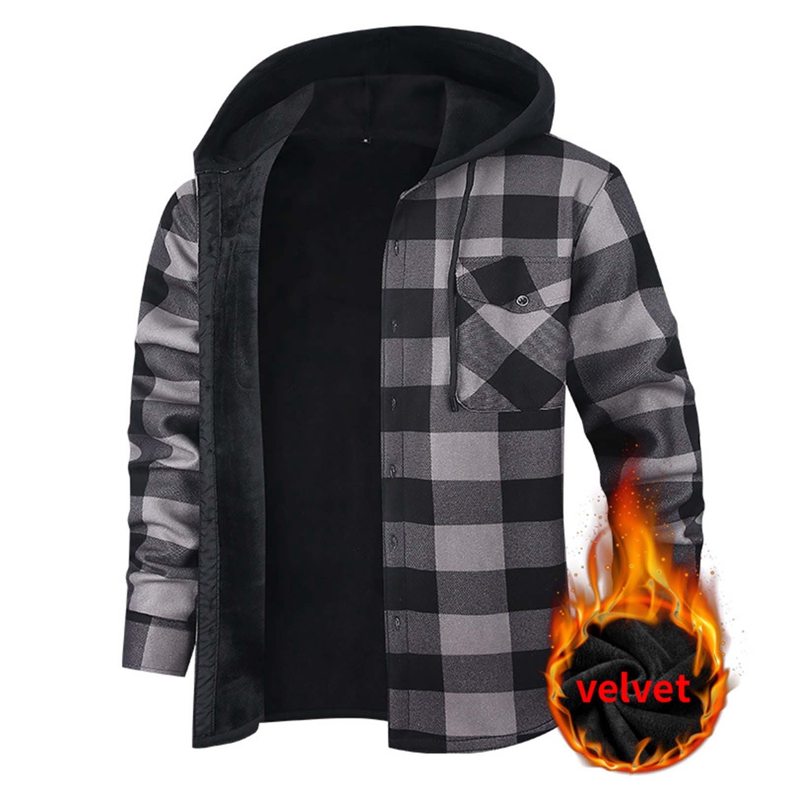 Momasggi Fleece Lined Plaid Jacket for Men Winter Warm Sherpa Lining ...