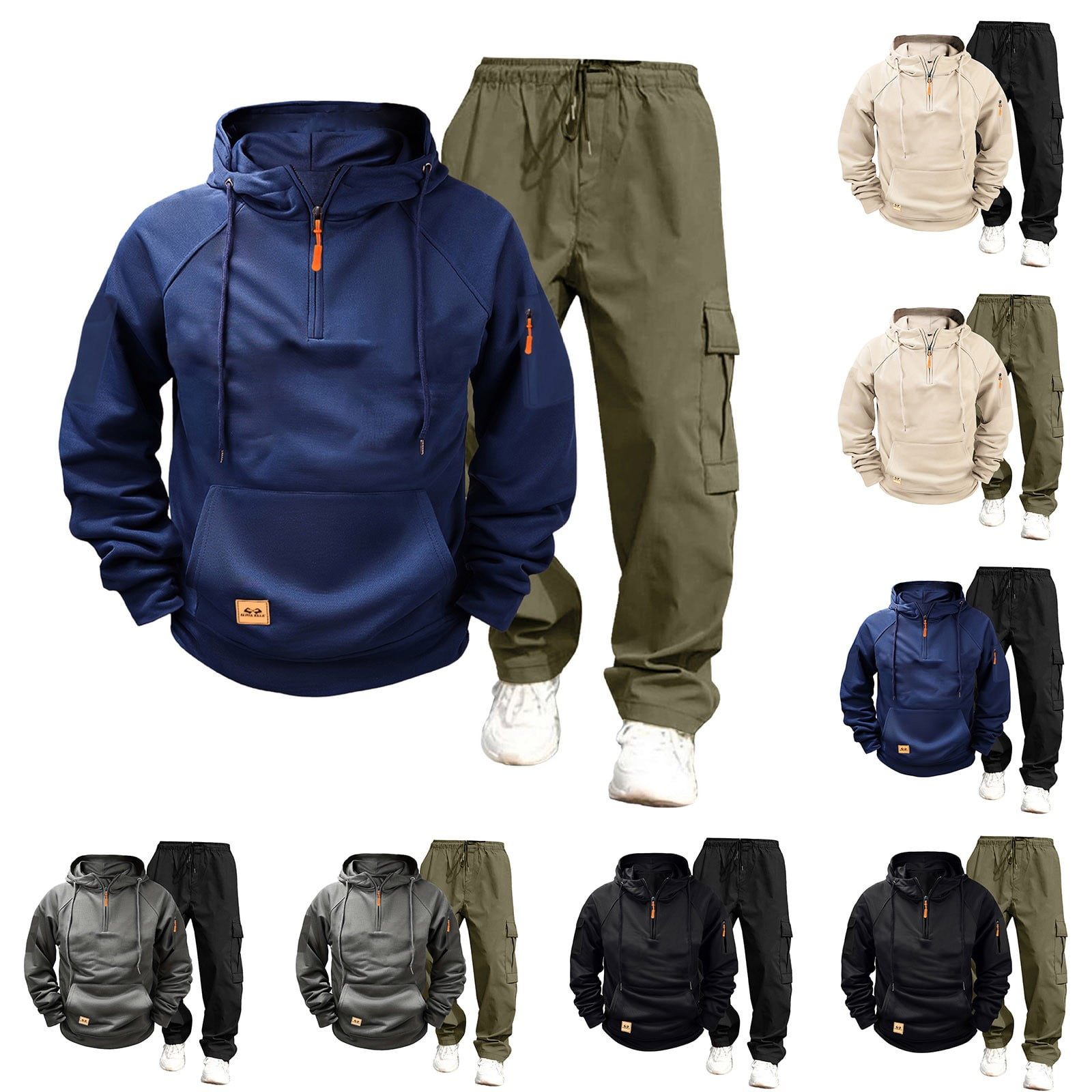 Momasggi Men's 2 Piece Tracksuits Sets Quarter Zip Tactical Hoodie and ...