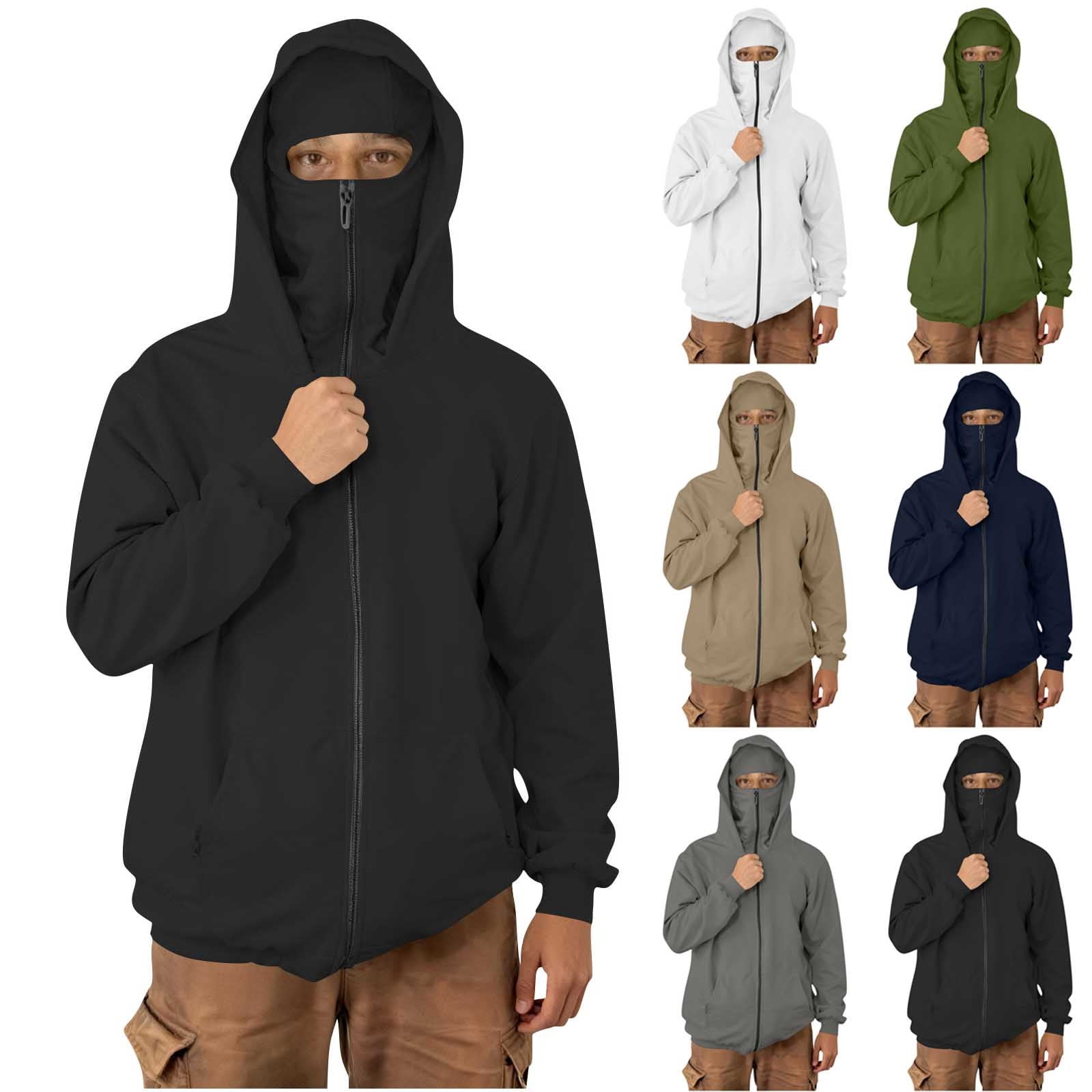 Momasggi Men's Balaclava Hoodie Jacket with Face Mask Windproof Zip Up ...