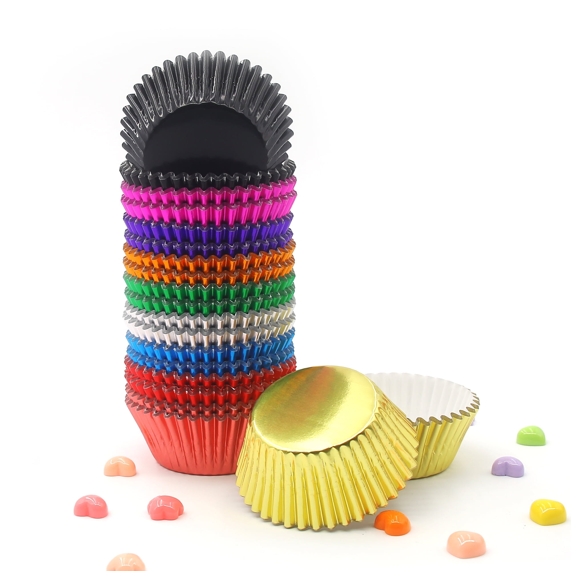 Mombake Foil Rainbow Cupcake Liners, Standard Baking Cups, 10 Mixed ...