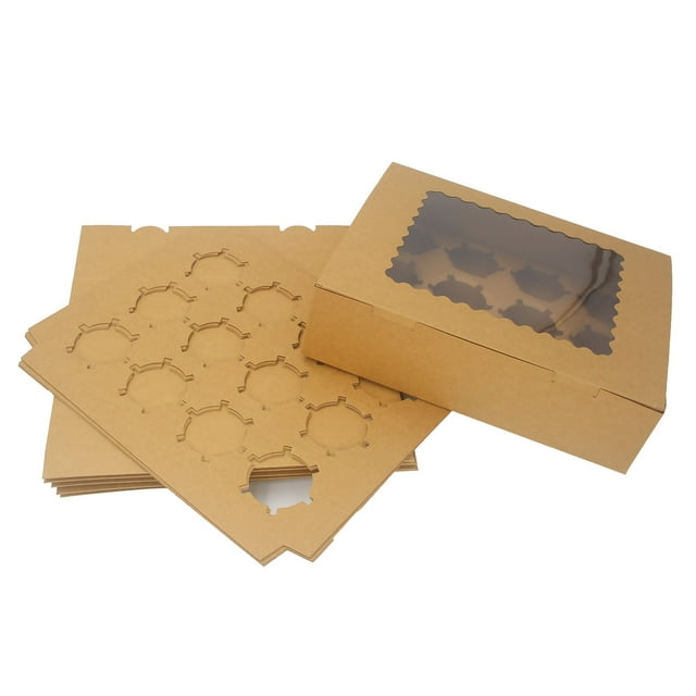 Mombake Kraft Cupcake Boxes Hold 12 Disposable Muffin Containers with ...