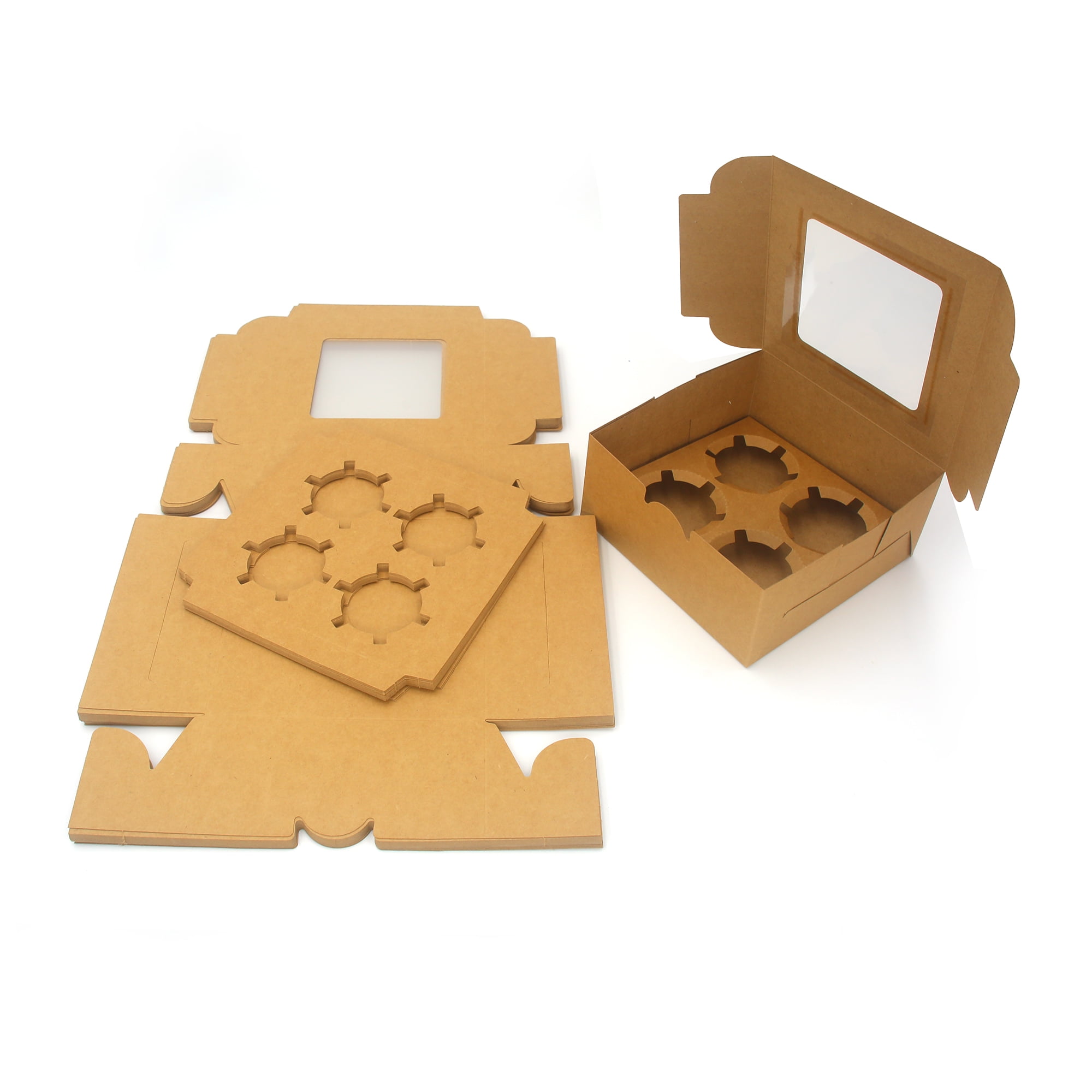 Mombake Kraft Cupcake Boxes Hold 4 Disposable Muffin Containers with ...