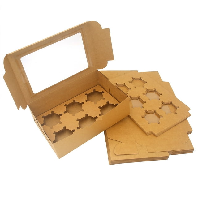 Mombake Kraft Cupcake Boxes Hold 6 Disposable Muffin Containers with ...