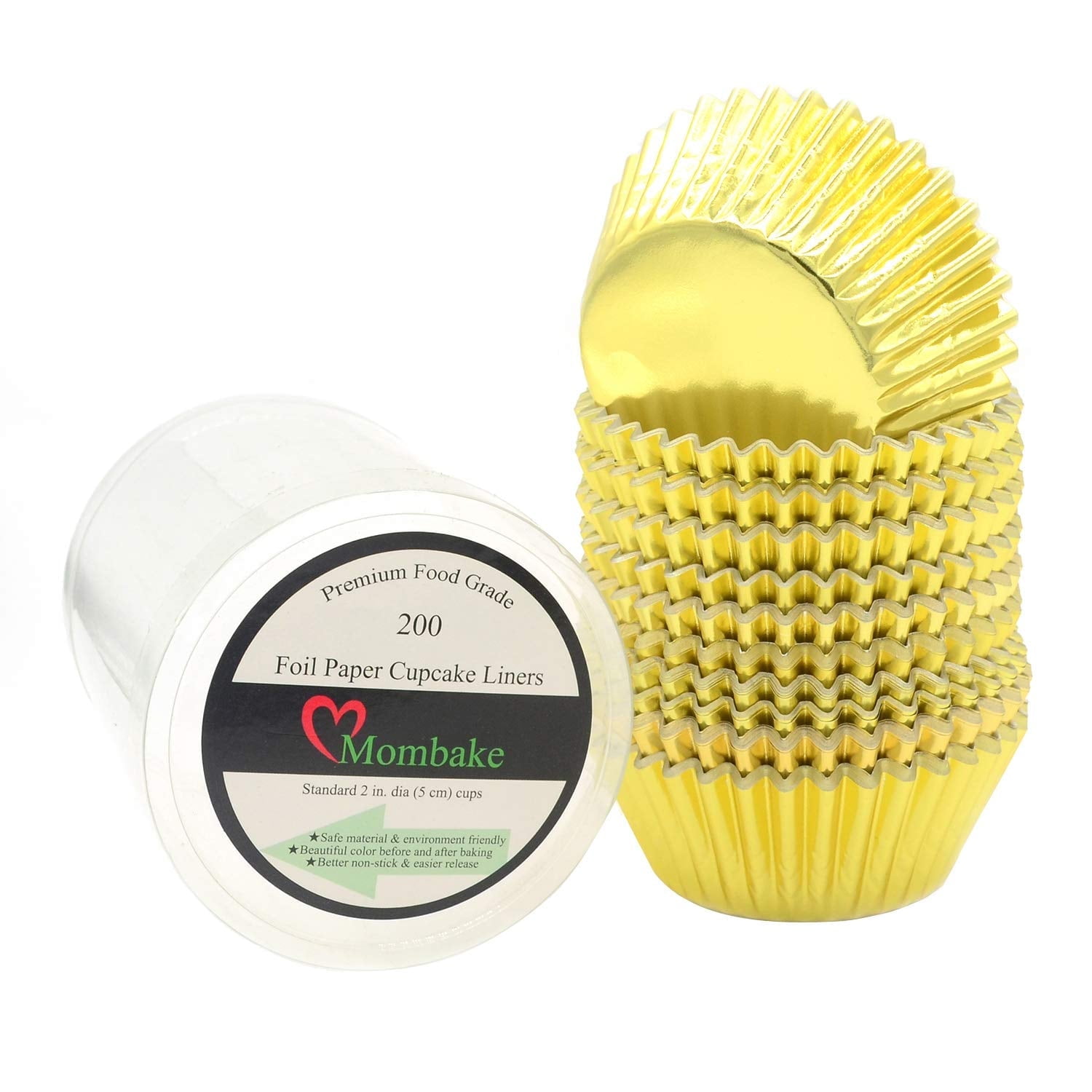 Mombake Standard Foil Gold Cupcake Liners Muffin Baking Cups for Party ...