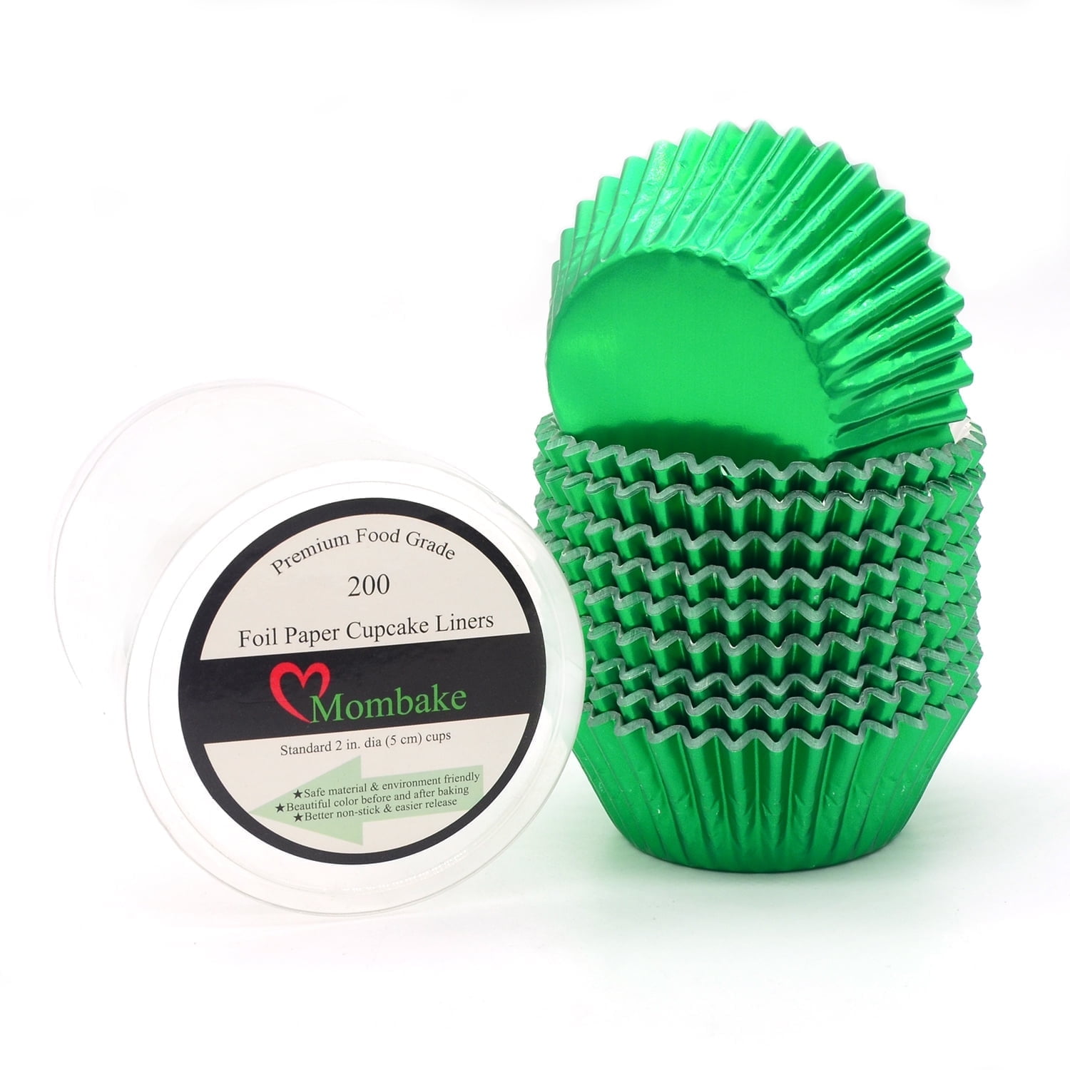 Mombake Standard Foil Green Cupcake Liners Muffin Baking Cups for Party ...