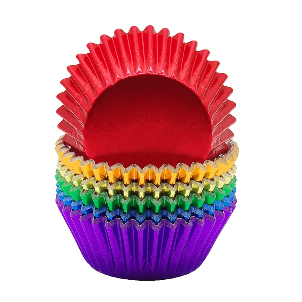 Mombake Standard Foil Rainbow Cupcake Liners Muffin Baking Cups for ...