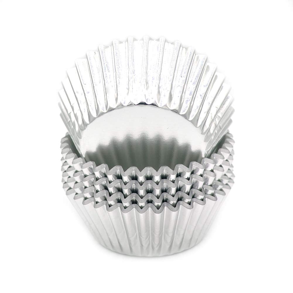 Mombake Silver Foil Cupcake Liners, Muffin Baking Cups for Party, 100 ...