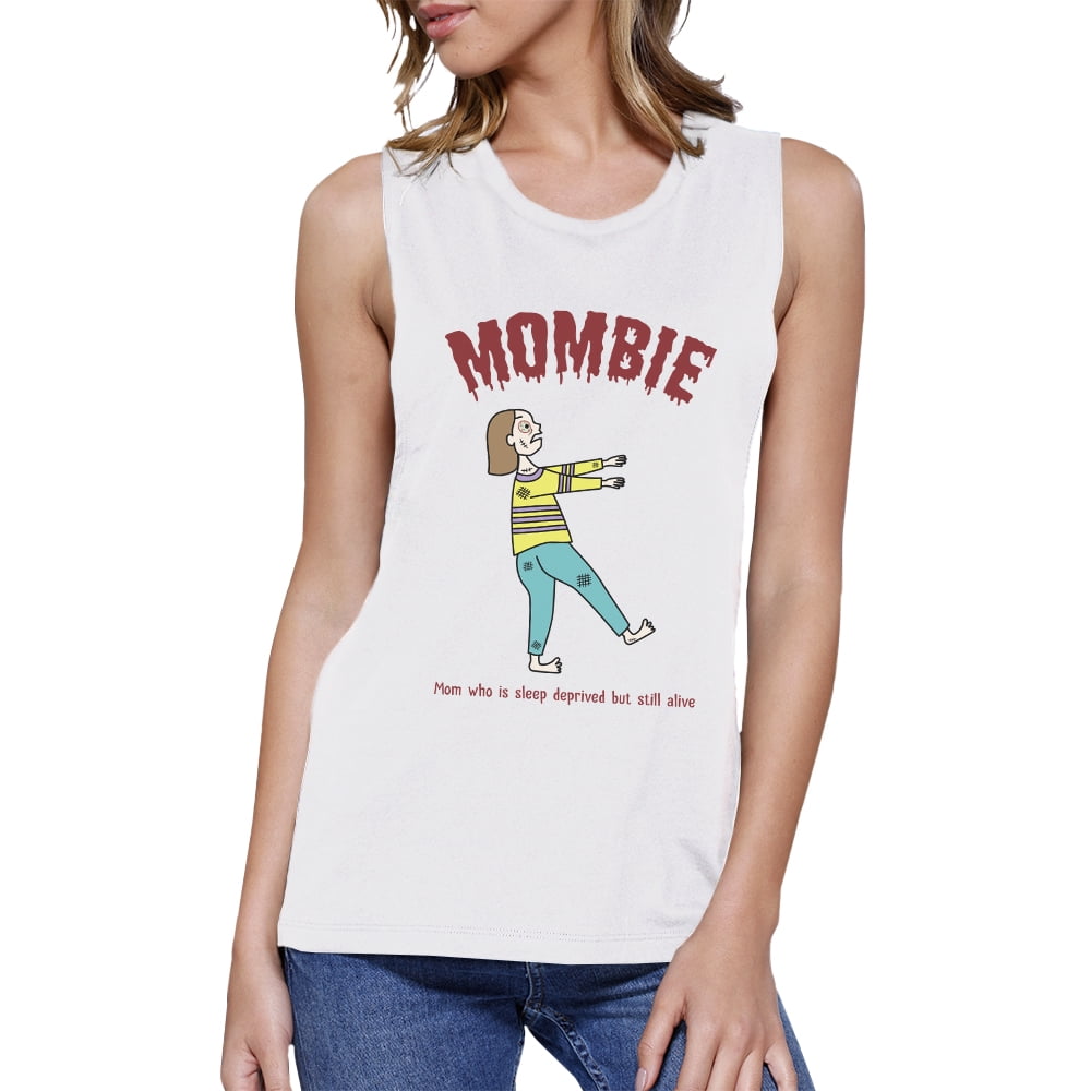 Mombie Sleep Deprived Still Alive Womens White Muscle Top - Walmart.com