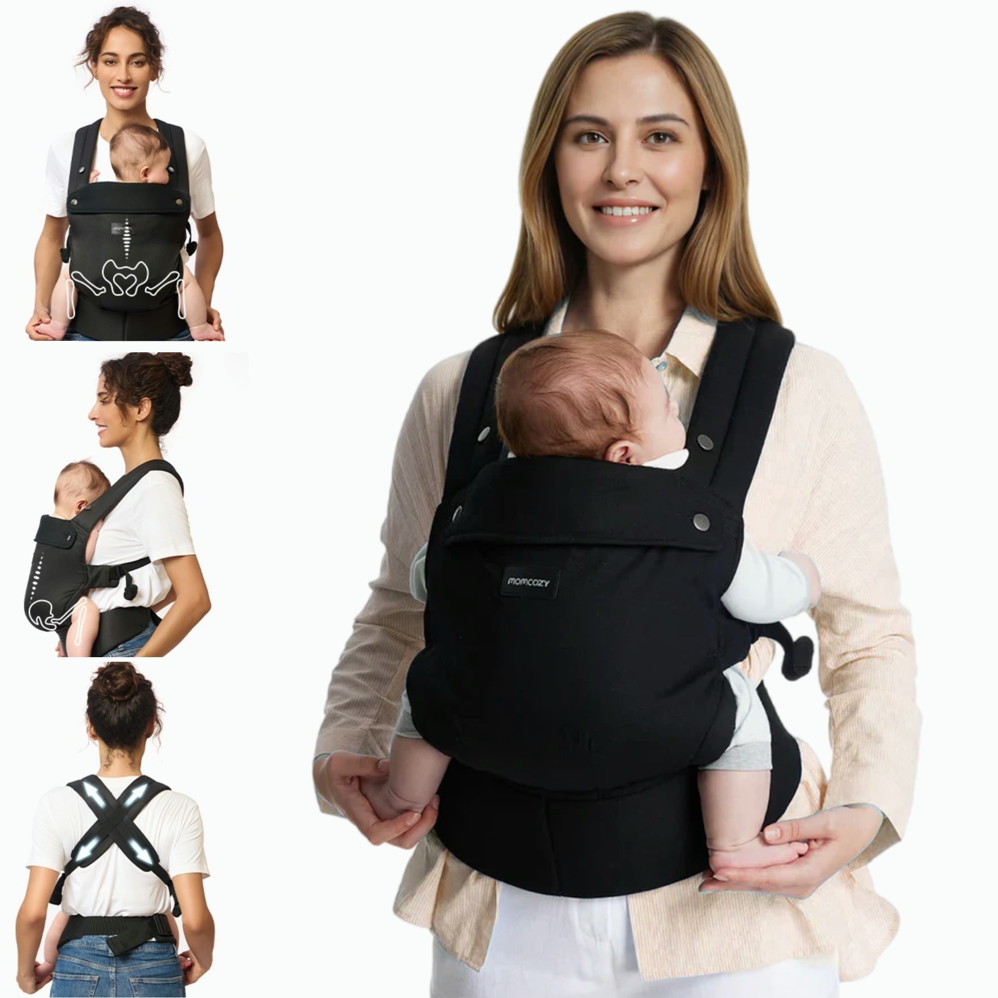 Momcozy Ergonomic Baby Carrier with Back Waist Support for Newborn to ...