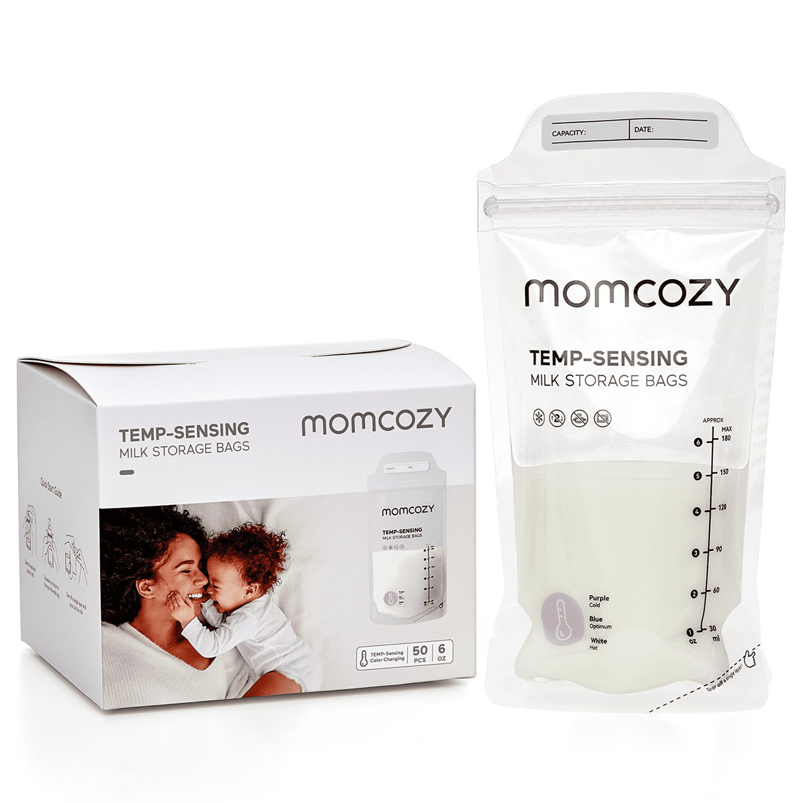 Momcozy Breastmilk Storage Bags 180ml with Temperature Sensing ...