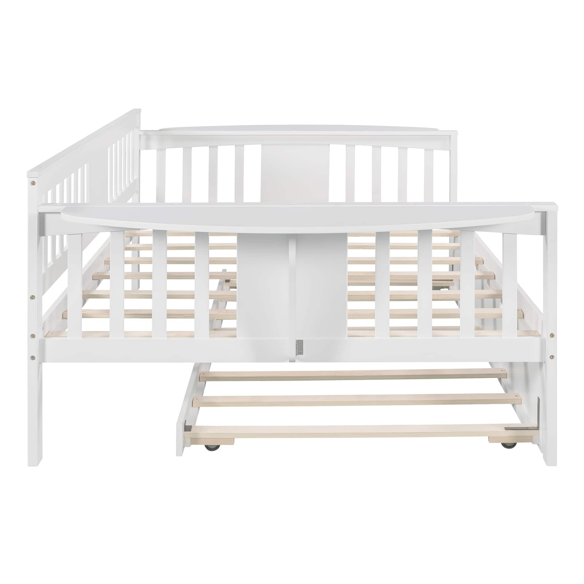 Momei Full size Daybed with Twin size Trundle, Wood Slat Support White ...