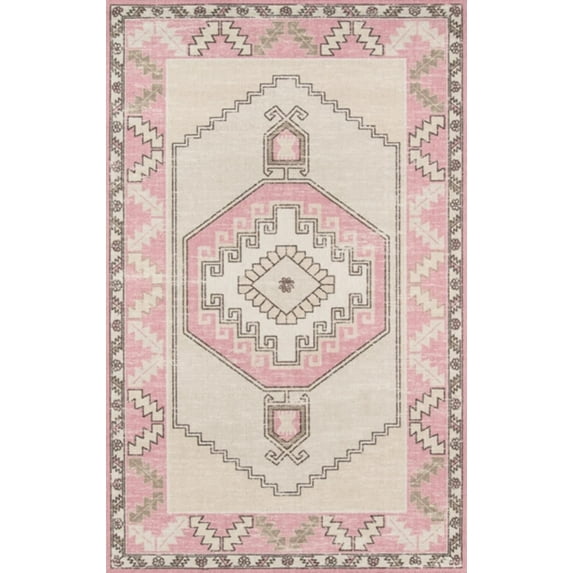 Momeni Anatolia Wool and Nylon Machine Made Pink Area Rug 5'3" X 7'6 ...