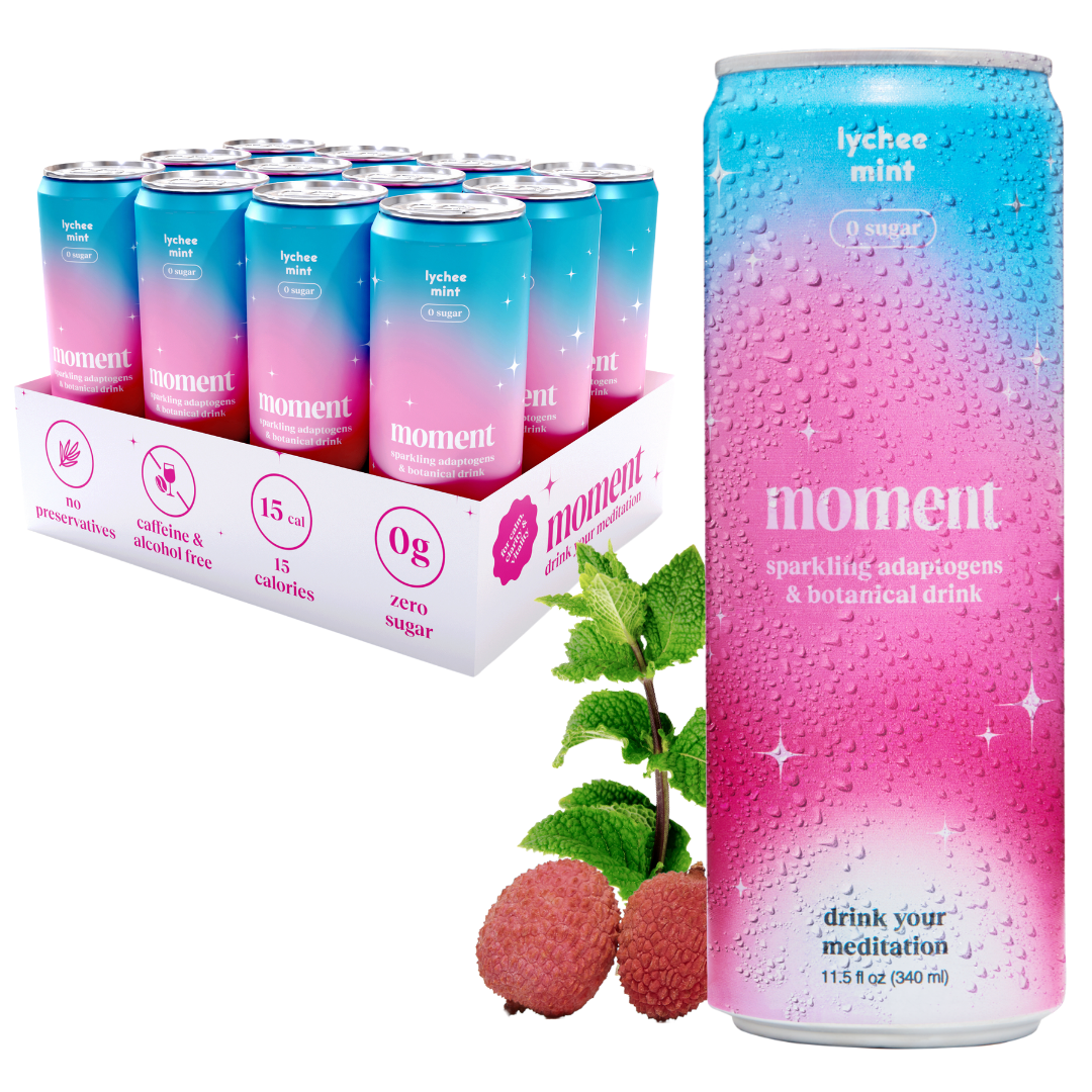 Moment Adaptogen Drink Lychee Mint Sparkling Mocktail, 11.5 Oz, 12 Pack ...