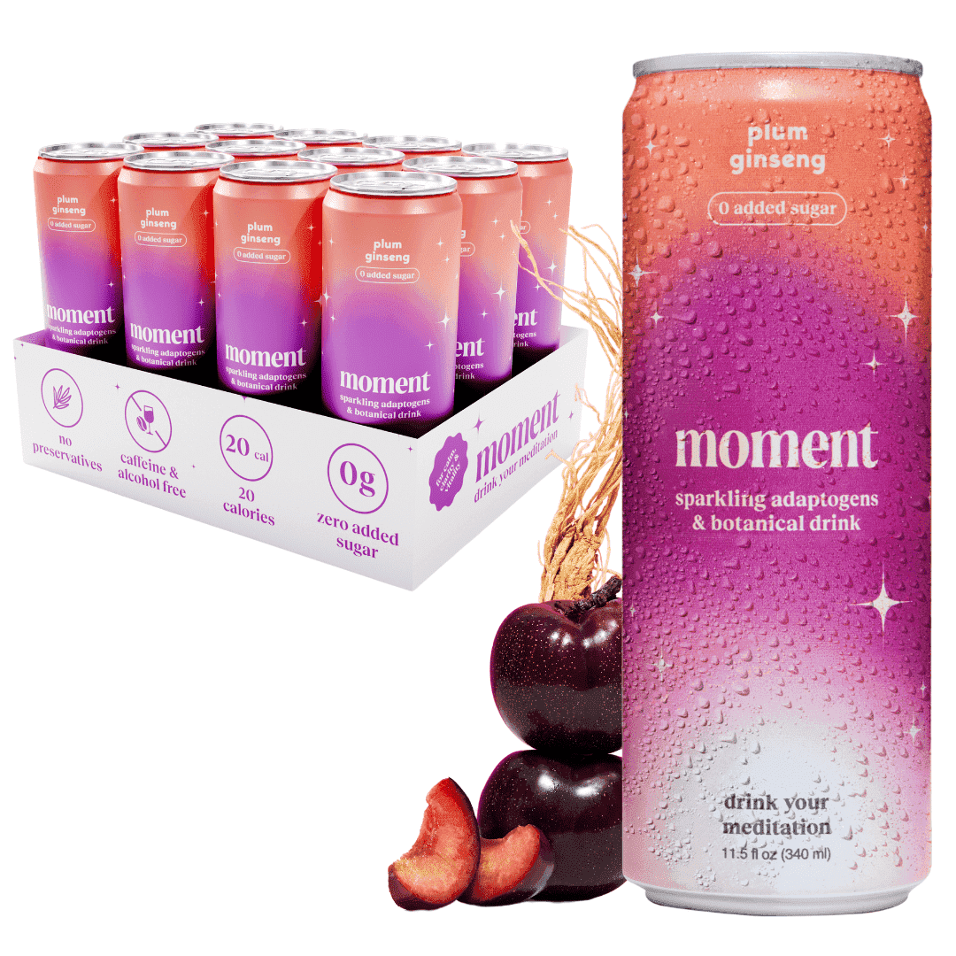 Moment Adaptogen Drink Plum Ginseng Sparkling Mocktail, 11.5 Oz, 12 ...