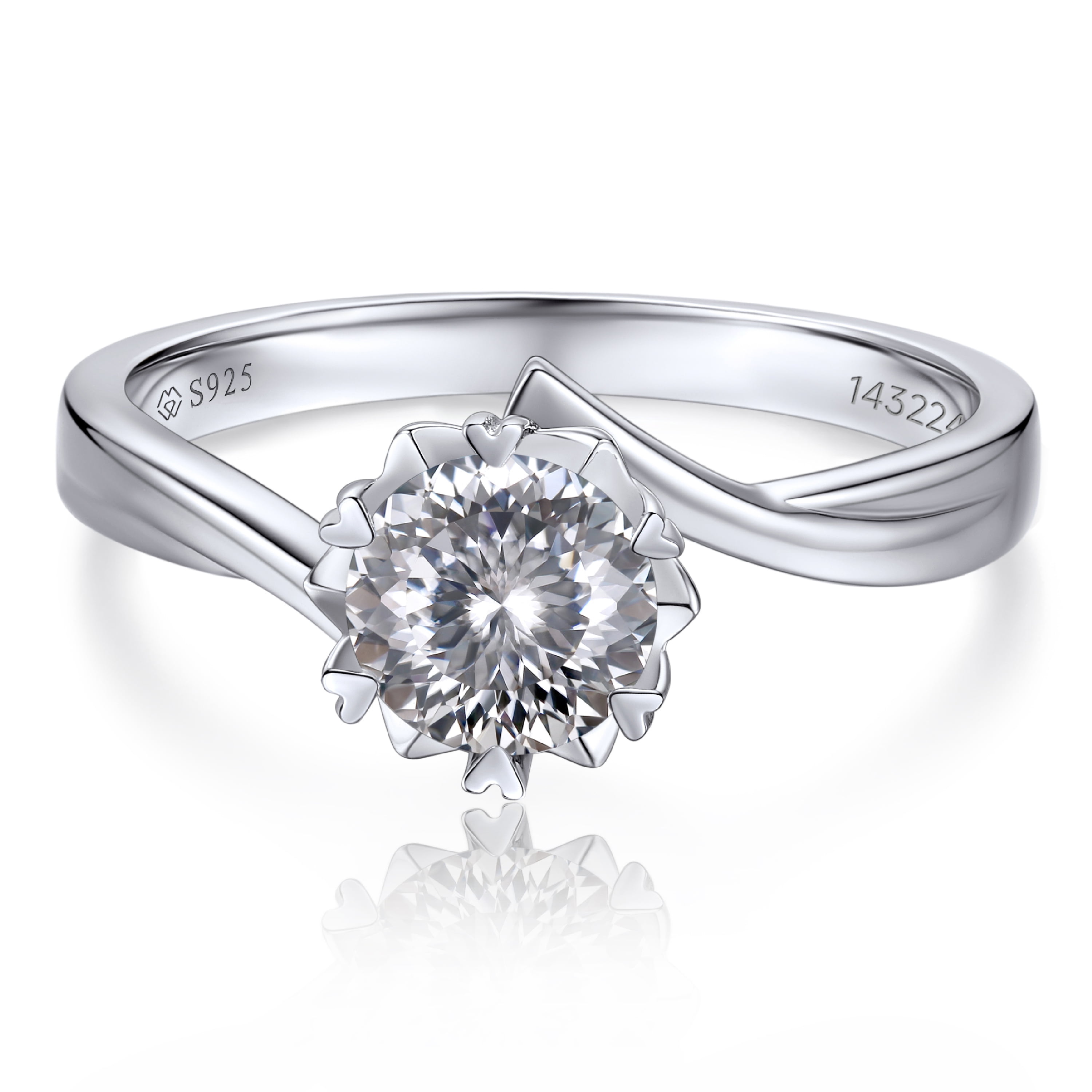 MomentWish 1 Carat Round Cut Moissanite Engagement Ring 925 Sterling Silver,Solitaire Simulated ...