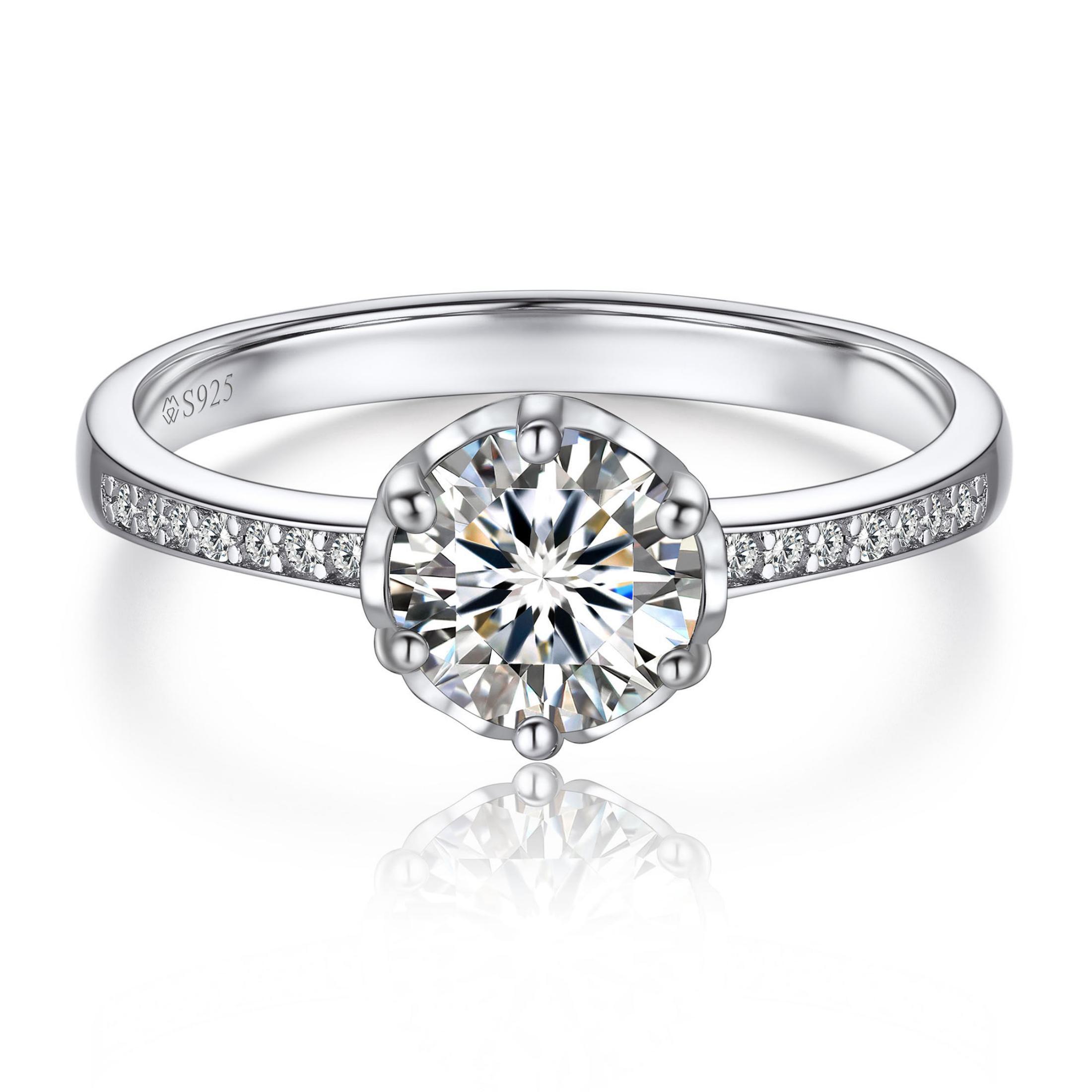 Women 925 Sterling Silver Multi-drill Diamonds Wedding Engagement Rings ...