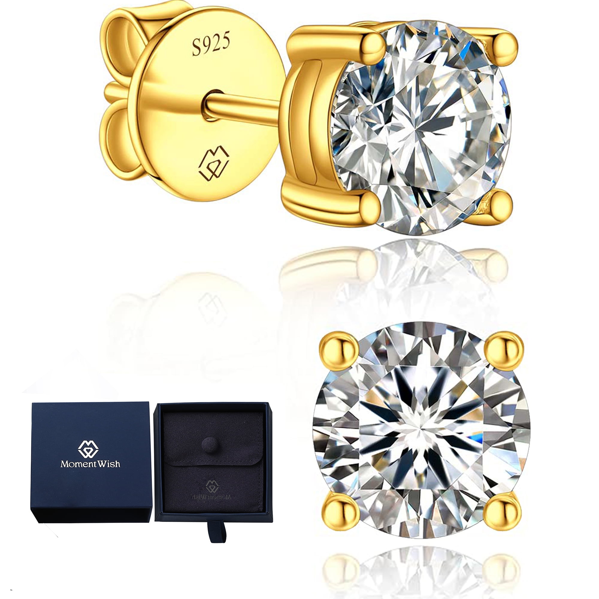 MomentWish 2 Carat D Color VVS1 Simulated Diamond Earrings in 14k Gold ...