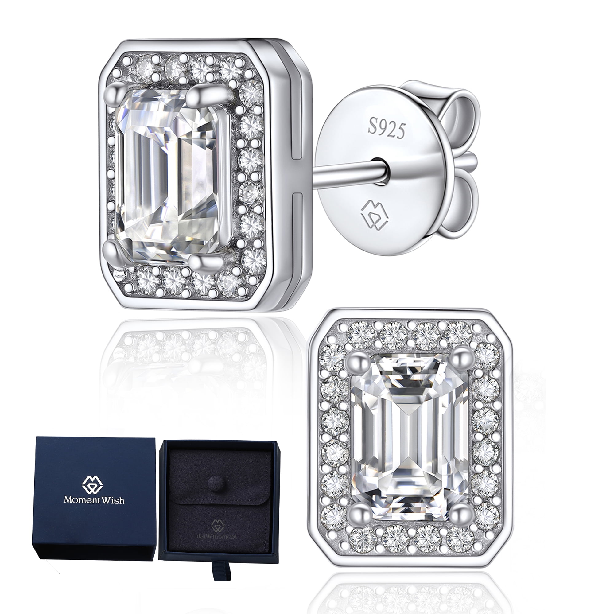 MomentWish 2 Carat Moissanite Stud Earrings for Women, D Color VVS1 Simulated Diamond 925 ...