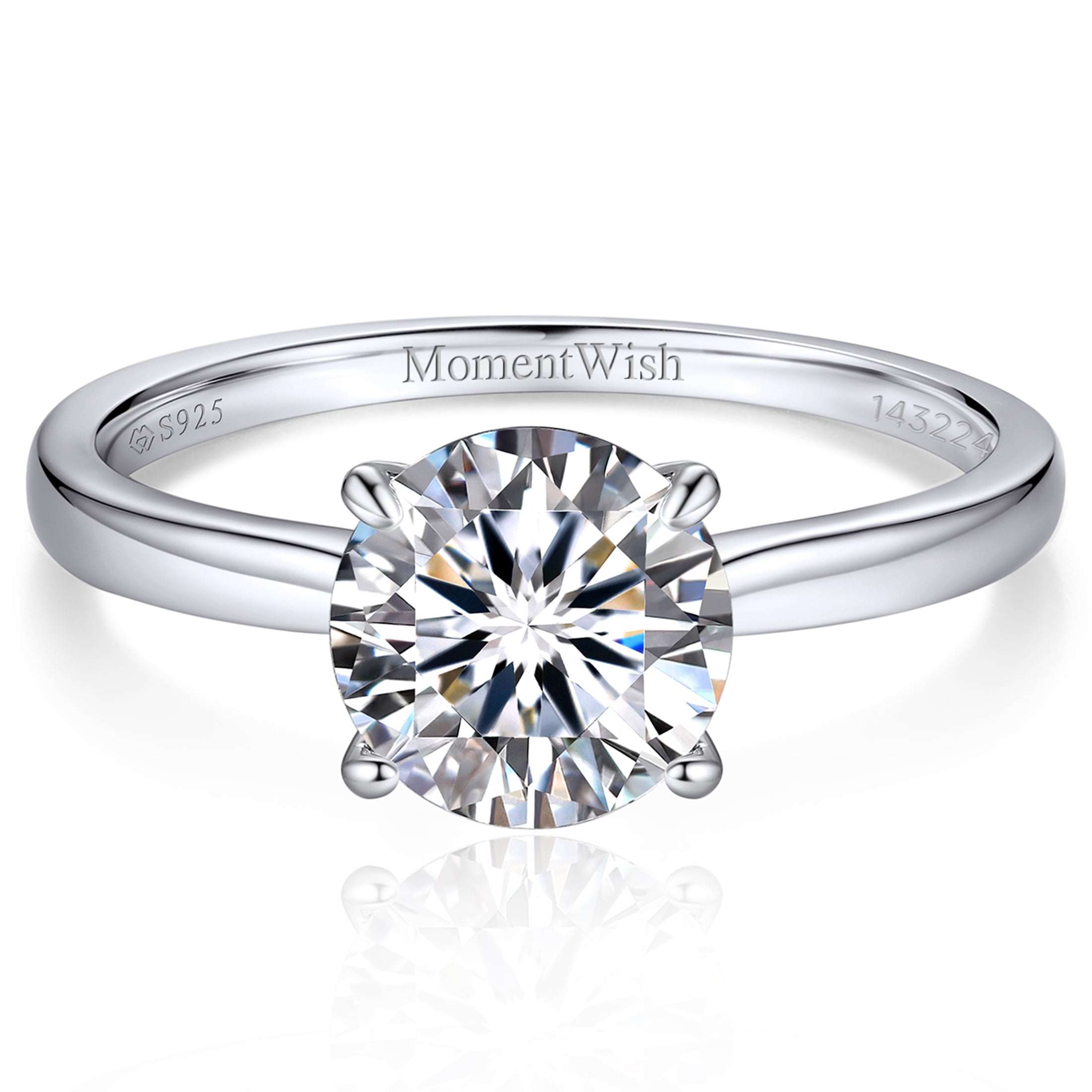 MomentWish 925 Sterling Silver Moissanite Engagement Rings Round Cut 2 Carat Simulated Diamond ...