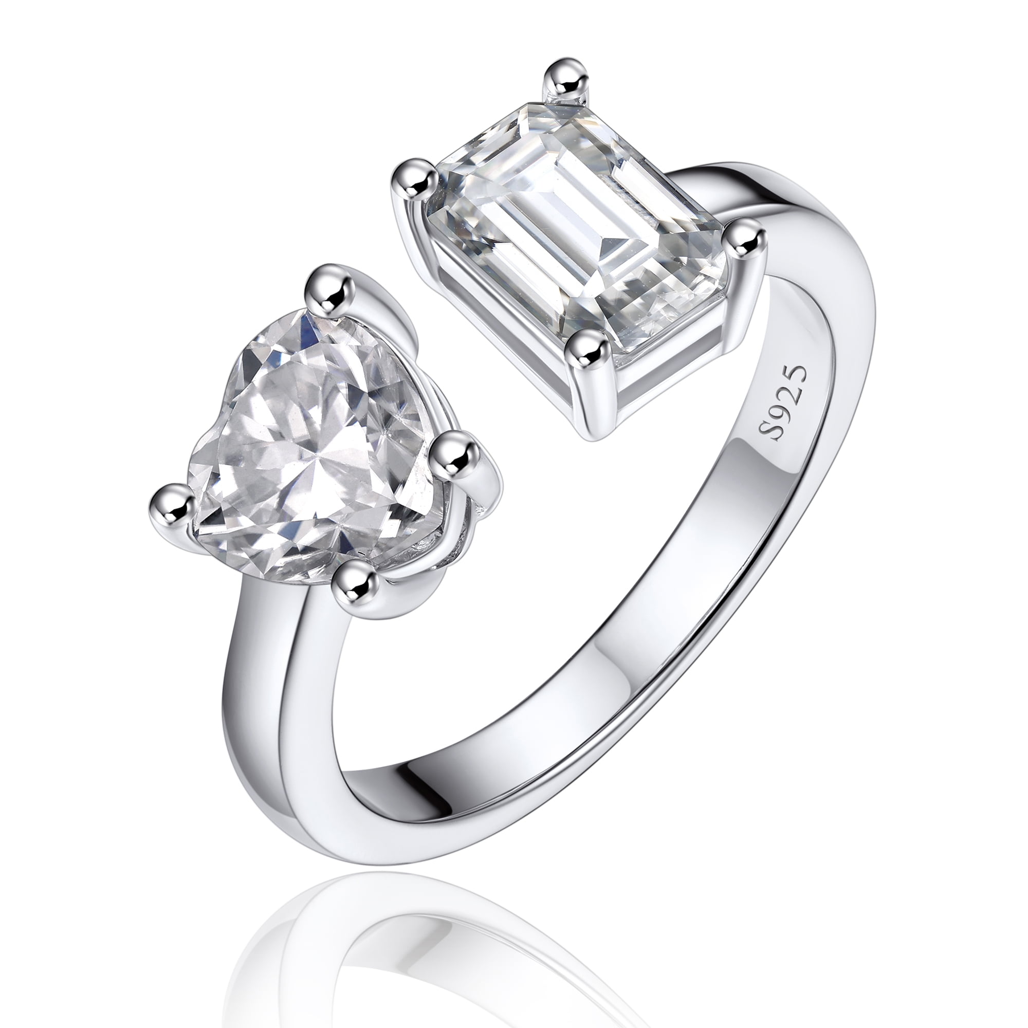 MomentWish Engagement Ring, 2Carat Heart and Emerald Cut Moissanite Promise Ring for Women ...